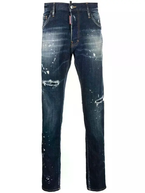 Dsquared2 Distressed Effect Straight Leg Jeans - Blue