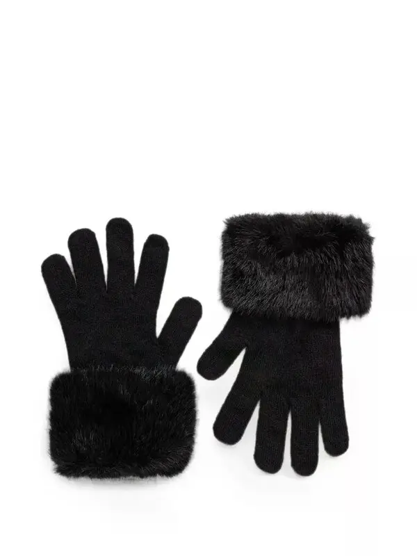 Guess Shaida Faux-fur Trim Logo-plaque Gloves - Black