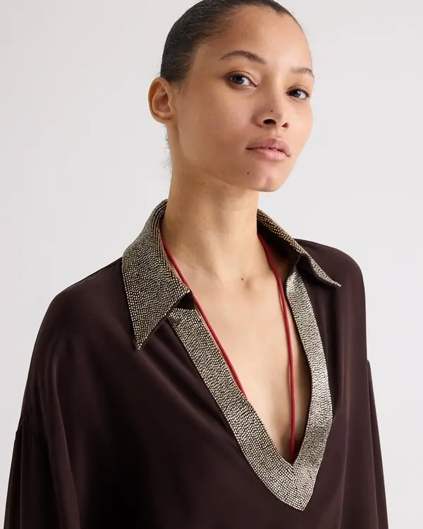TWP C Top In Crepe Back Satin - Chocolate