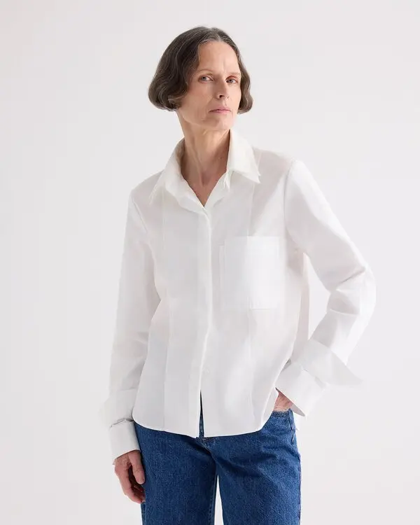 TWP Double Layer Boyfriend Shirt In Superfine Cotton Shirting - White