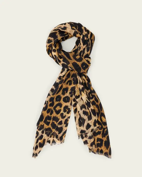 ALLSAINTS Leia Leopard Print Cotton Scarf - Brown