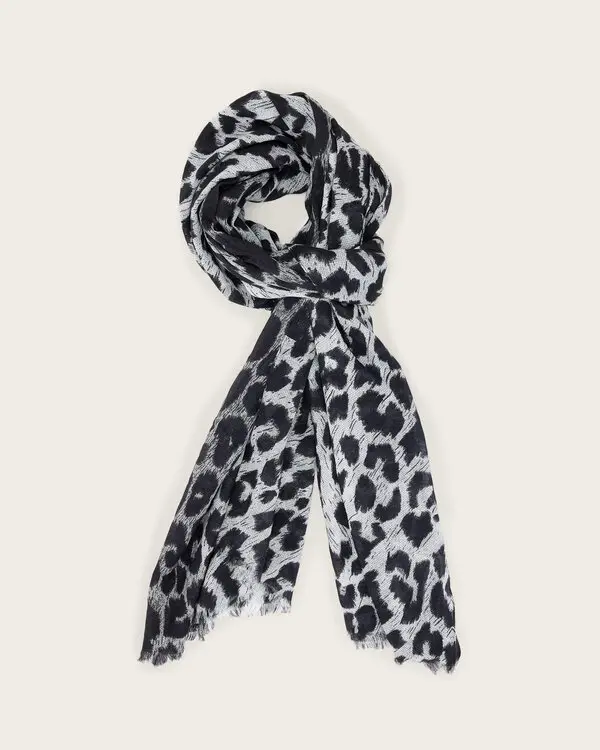 ALLSAINTS Leia Leopard Print Cotton Scarf - Grey