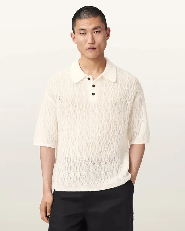 ALLSAINTS Cyclone Short Sleeve Cable Polo - White