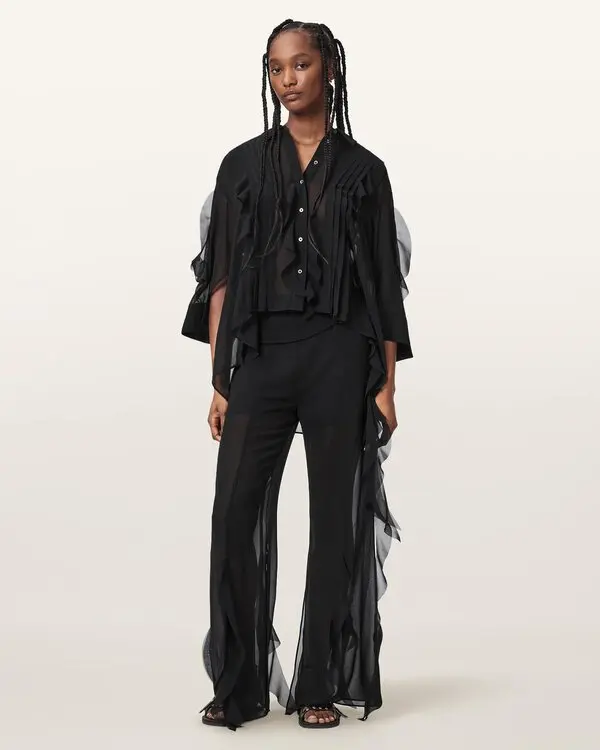 ALLSAINTS Minna Flared Frill Detail Pants