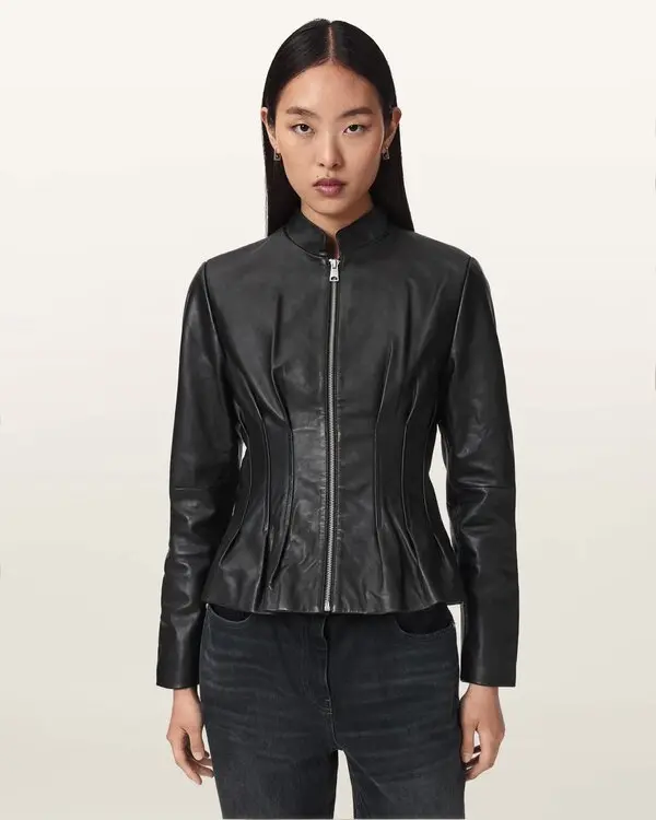 ALLSAINTS Clo Pleated Leather Jacket - Black