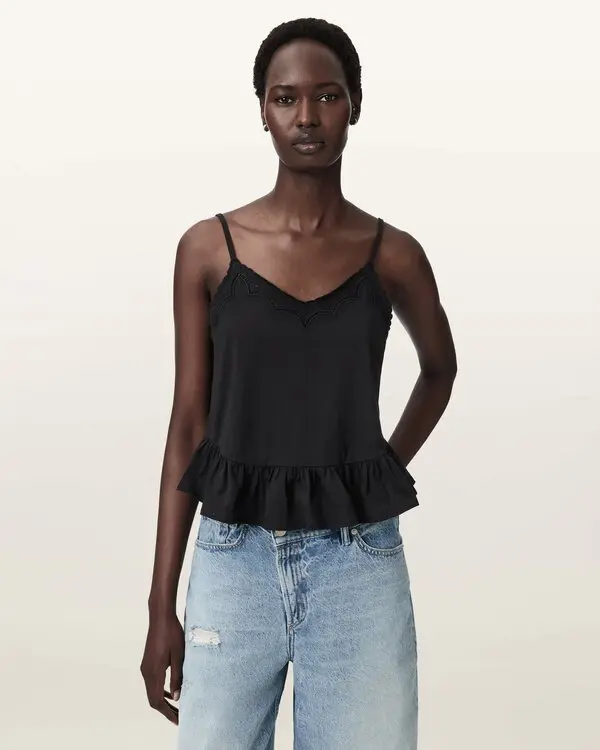 ALLSAINTS Georgia Embroidered Slim Fit Cami Top - Black