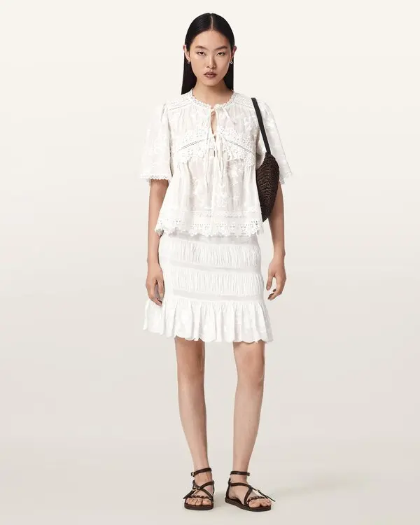 ALLSAINTS Masie Tiered Mini Skirt - White