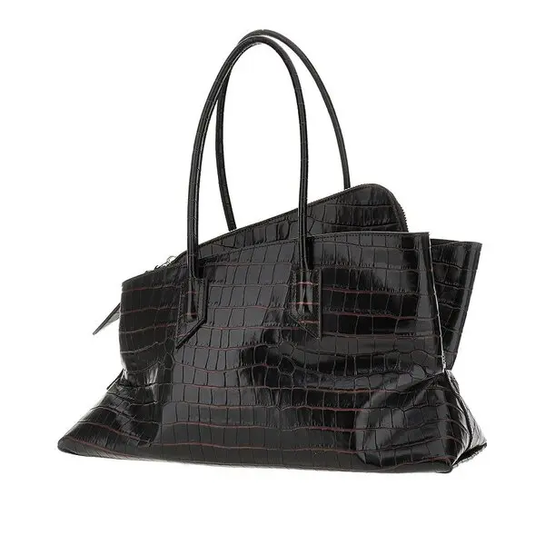Attico Medium 'la Passeggiata' Croc-embossed Leather Bag - Brown