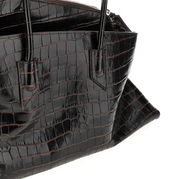Attico Medium 'la Passeggiata' Croc-embossed Leather Bag - Brown