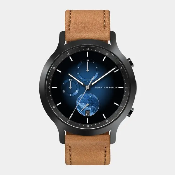 Lilienthal Berlin Chronograph Meteorite Flare Leather Light Brown - Blue