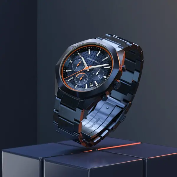 Lilienthal Berlin Octachrono Orange Stainless Steel Brushed