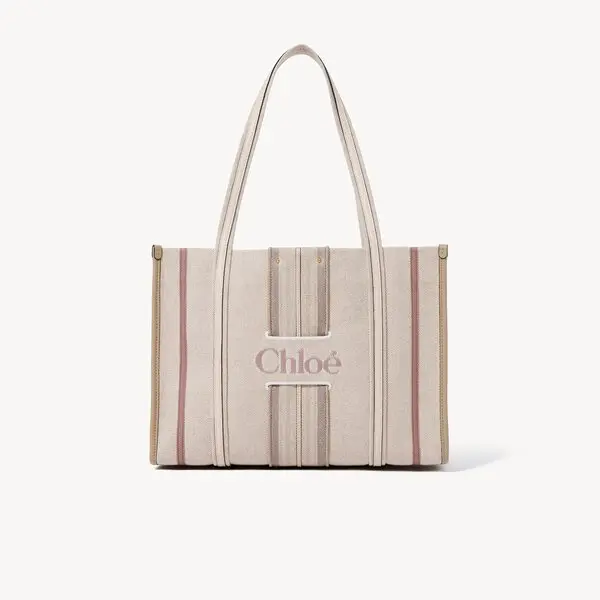 Chloé Woody Loop Tote Bag In Canvas - Nude