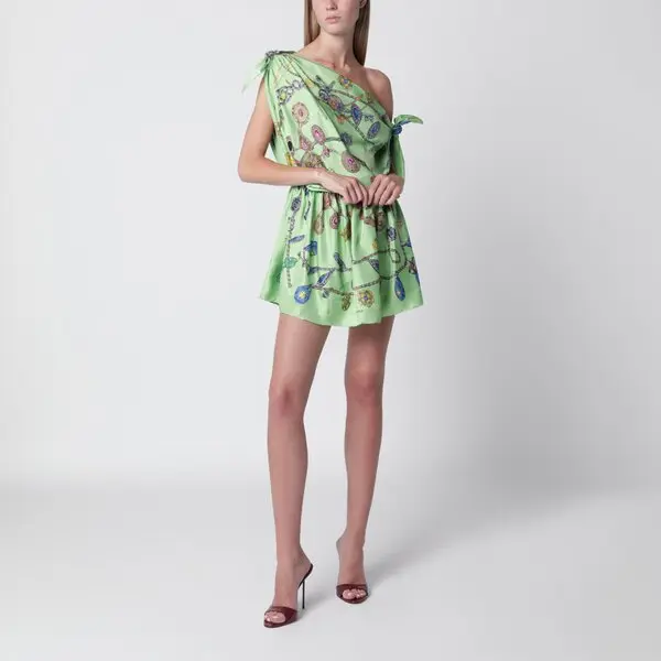Versace Green Printed Silk Twill Mini Dress - Multicolor