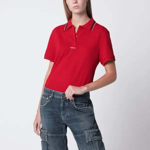 Versace Cotton Piqué Polo With Embroidered Logo - Red