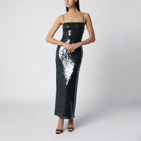 ROTATE BY BIRGER CHRISTENSEN Olive Black Sequined Maxi Dress