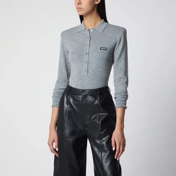 ROTATE BY BIRGER CHRISTENSEN Wool Long-sleeve Polo Shirt - Grey