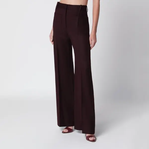 Victoria Beckham Dark Acai Purple Virgin Wool Flannel Trousers
