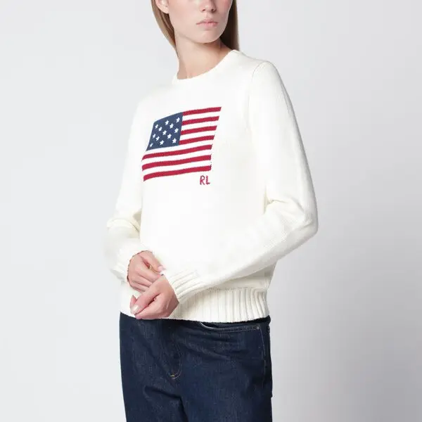 Polo Ralph Lauren Tommy Hilfiger Cream Sweater With Flag Motif - Beige