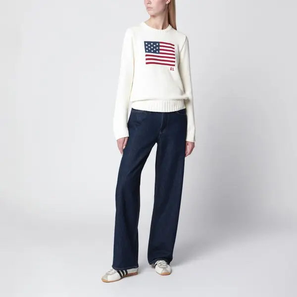 Polo Ralph Lauren Cotton Sweater With Flag Motif - Beige