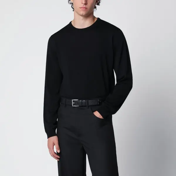 ROBERTO COLLINA Merino Wool Crew-neck Knit Sweater - Black