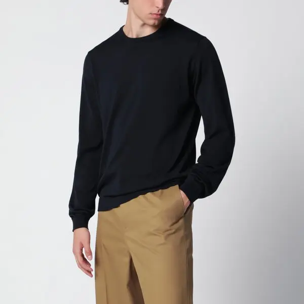 ROBERTO COLLINA Navy Wool Crew-neck Knit Sweater