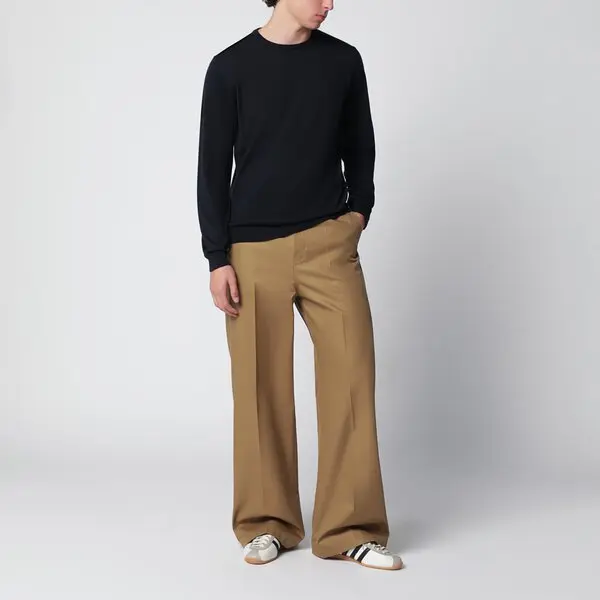 ROBERTO COLLINA Navy Wool Crew-neck Knit Sweater