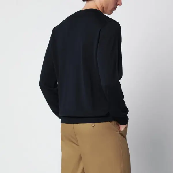 ROBERTO COLLINA Navy Wool Crew-neck Knit Sweater