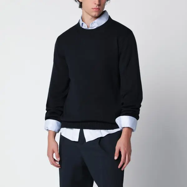 ROBERTO COLLINA Navy Wool Crew-neck Sweater