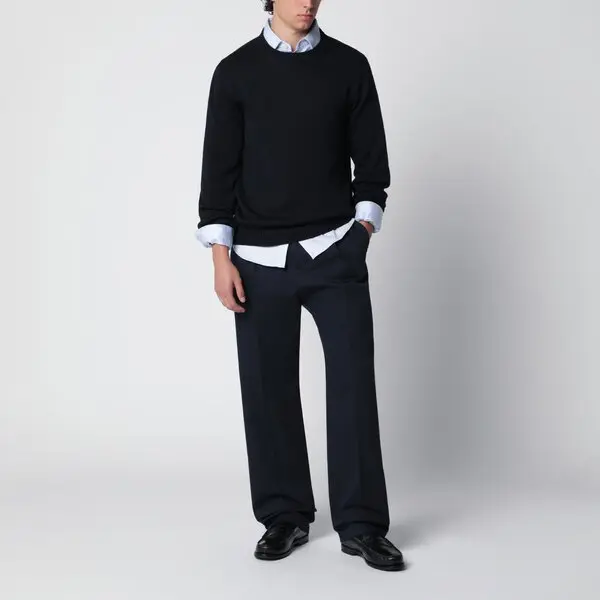 ROBERTO COLLINA Navy Wool Crew-neck Sweater