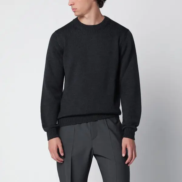 ROBERTO COLLINA Anthracite Wool Crew-neck Sweater