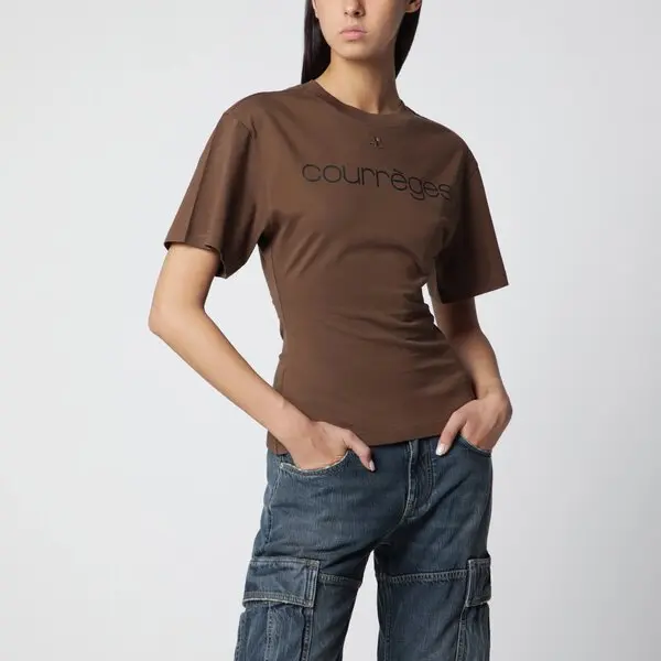 COURREGES Brick/black Cotton T-shirt With Logo - Brown