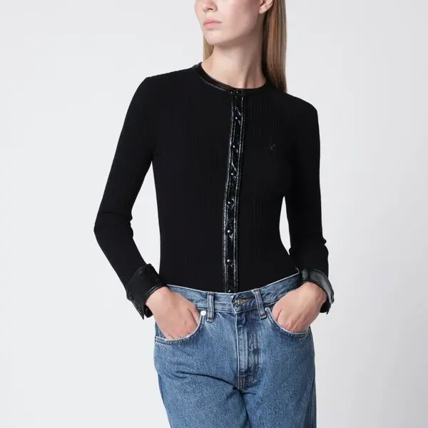 COURREGES Ribbed Viscose-blend Cardigan With Vinyl Trim - Black