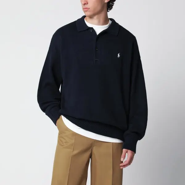 Polo Ralph Lauren Navy Polo Sweater With Flag Motif - Blue