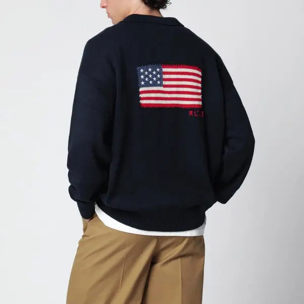 Polo Ralph Lauren Navy Polo Sweater With Flag Motif