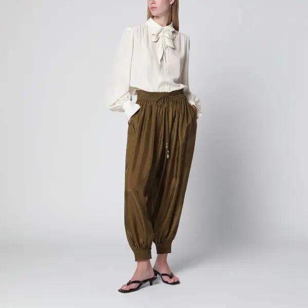 Zimmermann Mahon Harem Pants In Silk Crepe Satin, Olive