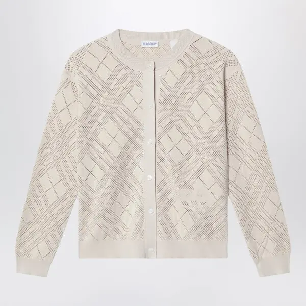 Burberry Openwork Cotton Cardigan In Light Beige - White