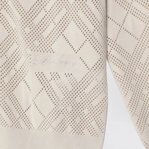 Burberry Openwork Cotton Cardigan In Light Beige