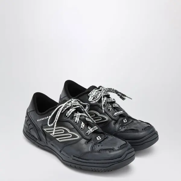 Balenciaga Calf Leather And Polyester Distressed Sneakers - Black