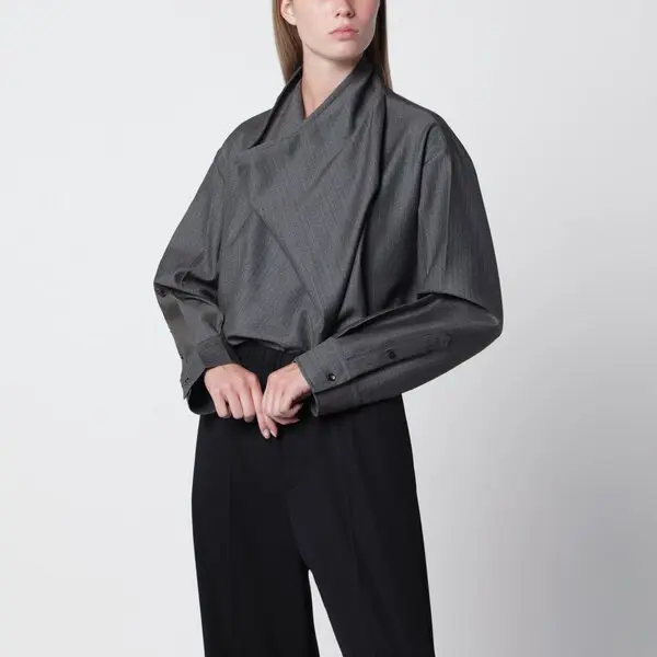 Bottega Veneta Mélange Lightweight Wool Canvas Blouse