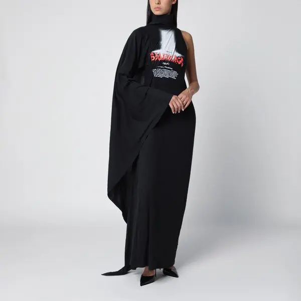 Balenciaga The Door Draped Maxi Cotton Jersey Dress - Black