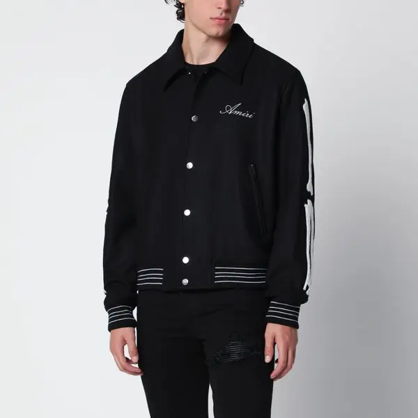 Amiri Wool Blend Jacket With Logo - Black