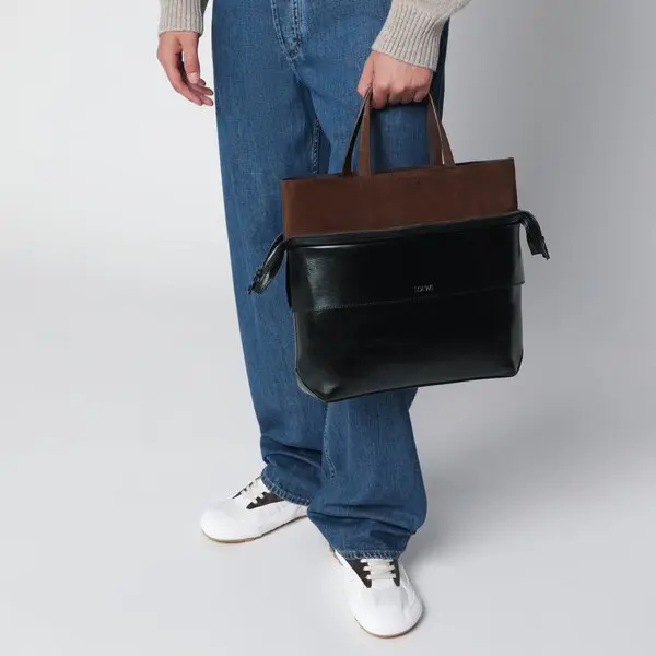 Loewe Small Switch Tote Bag In Black/espresso Calfskin