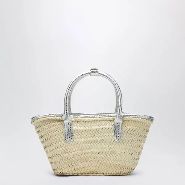 Jacquemus Small Soli Basket Bag In Natural/silver Raffia