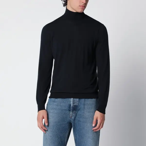 DRUMOHR Navy Wool Turtleneck Sweater - Blue