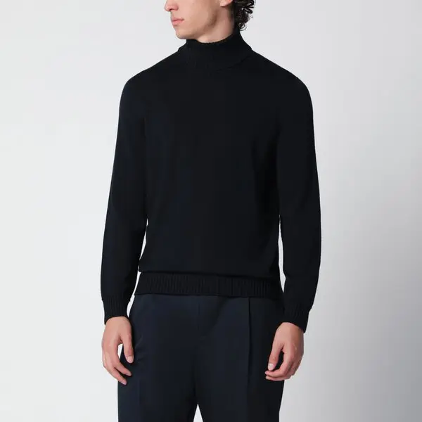 DRUMOHR Navy Wool Turtleneck Sweater - Blue
