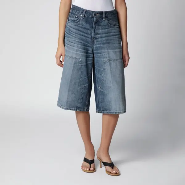 HAIKURE Wide Leg Denim Bermuda Shorts - Blue