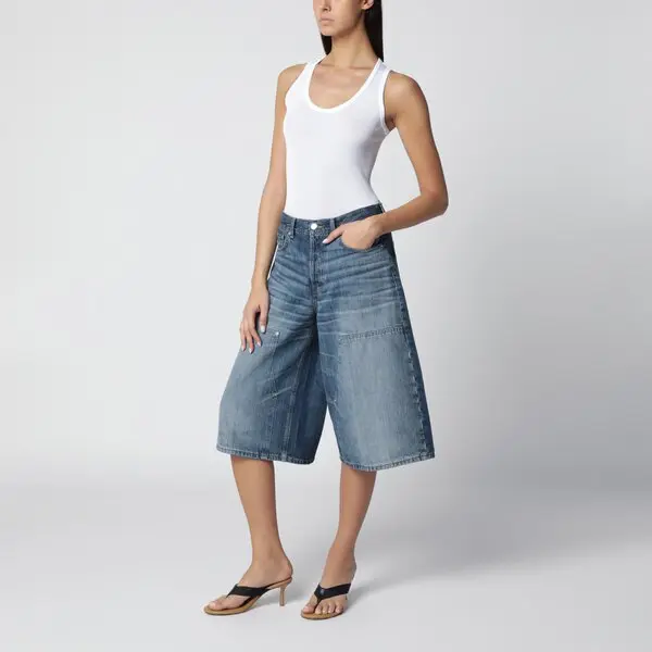 HAIKURE Wide Leg Denim Bermuda Shorts - Blue