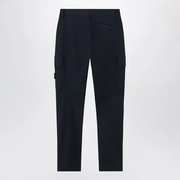 Stone Island Navy Cotton Trousers With Compass Logo