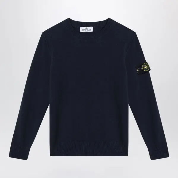 Stone Island Navy Ribbed Virgin Wool Sweater - Blue
