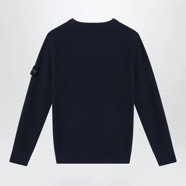 Stone Island Navy Ribbed Virgin Wool Sweater - Blue
